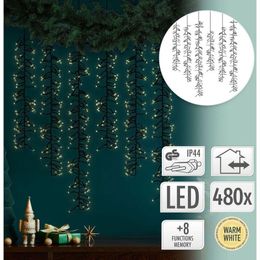 ECD Germany - led Lichterkette Lichtervorhang, 1m, mit 480 warmweißen LEDs, Lichternetz mit 8 Modi + Timer, 6 Strängen, Innen- und Außenbereich IP44,