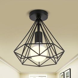 Deckenleuchte Vintage Semi-Flush Mount Deckenlampe mit Diamant Form Käfig Antik Licht E27 Lampenfassung für Loft Esszimmer Schlafzimmer Schwarz 1PCS