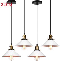 Axhup - Pendelleuchte Edison Hängelampe mit Ø22cm Regenschirm Lampenschirm Eisen Art Lampe für Loft Esszimmer Wohnzimmer Weiß 4PCS