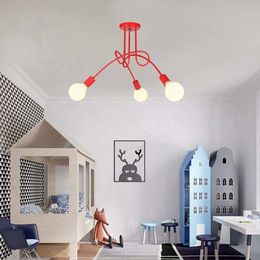 Axhup - Deckenlampe Vintage Industriell Stil Deckleuchte Spinne Eisen Kronleuchter Innen E27 für Wohnzimmer Schlafzimmer Rot 3 Flammig