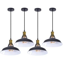 Vintage Pendelleuchte Lampenschirm Hängelampe aus Metall Edisen E27 Lampe für Loft Esszimmer Wohnzimmer Flur Schwarz & Weiß - 4PCS