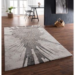 the carpet - Marvi Eleganter Designer Teppich, Wohnzimmerteppich, Kurzflor, Weich, Hochwertig, Pflegeleicht, Hoch-Tief Effekt, Beige Grau, 80 x 150 cm