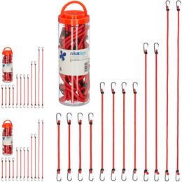 Relaxdays - Spanngummi mit Haken, 36er Set, Fahrrad Gummispanner Gepäckträger, 4 Größen, Universal Gepäckspanner, rot