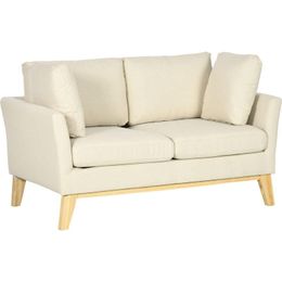 HOMCOM - Zweier-Sofa, skandinavisches Design, 2 Wurfkissen, Naturholzrahmen, beige, 137 x 78 x 78 cm - Beige