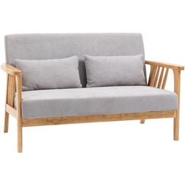 HOMCOM Sofa Relaxsofa 2-Sitzersofa, inkl. 2 Kissen, Samtoptik, Kautschukholz, 130 cm x 75 cm x 78 cm, Grau + Natur - Grau