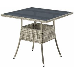 Polyrattan Gartentisch Yoro wetterfest - Balkontisch 80x80 cm eckig - Rattan Beistelltisch mit Glasplatte - kleiner Tisch für Balkon - Grau - Juskys