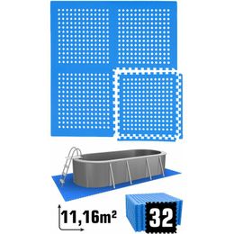 Eyepower 11,2 m² Poolunterlage - 32 eva Matten 62x62 - Unterlegmatten Set Pool Unterlage - blau