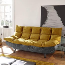 Lomadox - Schlafsofa ausklappbar mit verstellbaren Armlehnen in gelb mit anthrazit, 140x200, Serie FILLMORE-09 - gelb