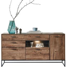 Lomadox Industrial Design Sideboard in Haveleiche Cognac mit graphit MINNEAPOLIS-55 inkl. LED-Beleuchtung b/h/t ca: 175/91/48 cm - braun