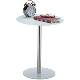 Runder Beistelltisch aus Glas und Edelstahl, dekorativer Loungetisch, HxBxT: 53 x 43 x 43 cm, Weiß - Relaxdays