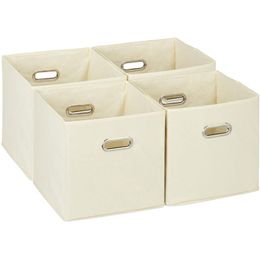 Aufbewahrungsbox 4er Set, faltbare Regalboxen, HxBxT: 30x30x30 cm, mit Griffen, Faltboxen für Regale, beige - Relaxdays