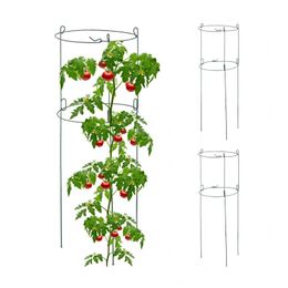 Rankhilfe 3er Set, Metall, runde Pflanzenstütze Tomaten & Gurken, HxD: 76 x 26 cm, 2 Ringe, Gurkenturm, grün - Relaxdays