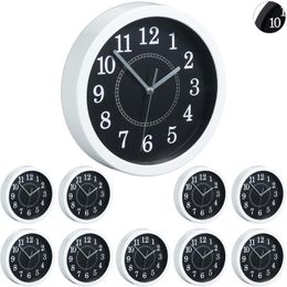 Relaxdays 10 x Wanduhr rund, kleine Uhr zum Aufhängen, klassisches Design, batteriebetrieben, Sekundenzeiger, Uhr, ø 20 cm, weiß