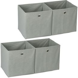 Relaxdays 4 x Aufbewahrungsbox Stoff, quadratisch, Aufbewahrung für Regal, Stoffbox in Würfelform, HxBxT: 30 x 30 x 30 cm, grau