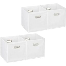 Relaxdays 4 x Aufbewahrungsbox, Regalkorb ohne Deckel, Faltkiste mit Griff, Regalbox faltbar, Stoffbox quadratisch, 30 cm, weiß