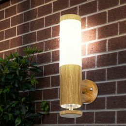 Globo Außenlampe Wandleuchte Aussen Edelstahl led Balkon Aussenleuchte Wand, Holz Optik mit Deko led, 1x E27, BxH 8,5 x 35 cm