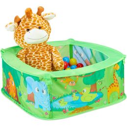 Relaxdays - Bällebad Baby, Dschungel Ballzelt mit 50 Bällen, quadratisch, Pop-Up, hbt 29 x 80 x 80 cm, Bällchenbad, grün