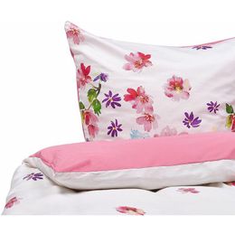 Beliani Bettwäsche Set Weiß / Rosa aus Baumwolle 155 x 220 cm Kopfkissenbezug Deckenbezug Praktisch Schlafzimmereinrichtung Modernes Design - Lila
