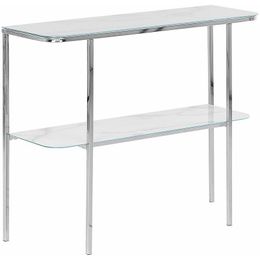 Beliani Konsolentisch Weiß Marmor Optik 100 x 35 cm Glasplatte mit Silbernen Metallbeinen Glamouröser Schminktisch für Wohnzimmer Schlafzimmer Flur - Silber