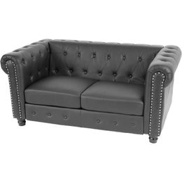 HHG Luxus 2er Sofa Loungesofa Couch Chesterfield Edinburgh Kunstleder 160cm runde Füße, schwarz - black