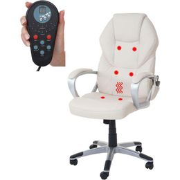 Neuwertig] Massage-Bürostuhl HHG 753, Drehstuhl Chefsessel, Heizfunktion Massagefunktion Kunstleder creme - beige