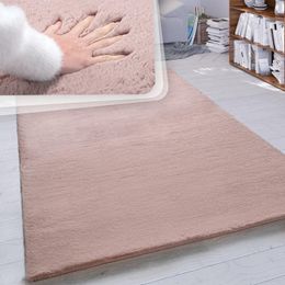 Hochflor Teppich Wohnzimmer Kunstfell Super Soft Einfarbig in Versch. Größen und Farben Pink, 200 cm Quadrat - Paco Home