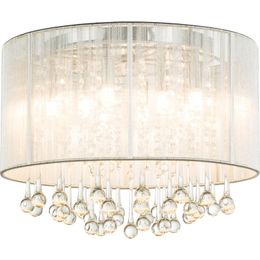 Decken Lampe Design Leuchte Wohn Zimmer Seide silber metallic Glas Kristalle klar led Globo 15094D