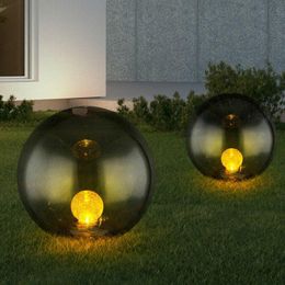 Globo Kugel Solarleuchten für den Garten rund led Solar Gartenleuchten Kugel Solarkugel 25 cm für Außen, Crackle Glas, 1x led warmweiß, DxH 25x38,5 cm, 2er