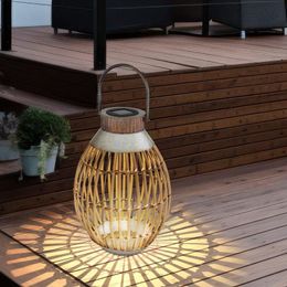 Globo Gartendeko Laterne Solar Windlicht für Außen, Bambusgeflecht zum Aufhängen oder Hinstellen, led warmweiß, DxH 27x37,5 cm, Terrasse Balkon