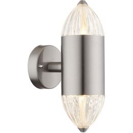 Globo - Außenwandlampe silber led Gartenlampe Fassadenleuchte Up Down Haustürleuchte, 11W 750lm warmweiß, DxH 8 x 21 cm 34005W1