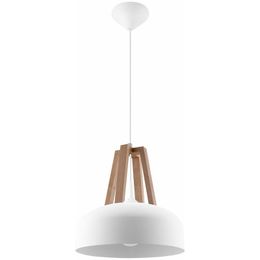 etc-shop Pendelleuchte weiß Hängeleuchte natur Holz Esszimmerlampe Wohnzimmer Hängelampe, Metall rund,1x E27, DxH 30x80 cm