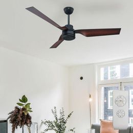 etc-shop Decken Ventilator mit Fernbedienung Wohnzimmer Lüfter, schwarz braun, Sommer-/Wintermodus 3 Geschwindigkeiten Timer, 132 cm