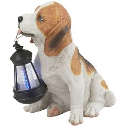 etc-shop Solarleuchte Hund Garten Solar Dekoleuchte Solarlampe für Außen, Beagel mit Laterne, Akku, 1x LED, LxBxH 18x24,2x26 cm