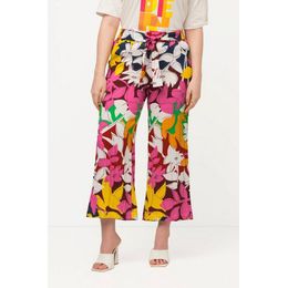 Ulla Popken Culotte 7/8-Hose Leinenoptik Blumen weites Bein