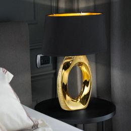 etc-shop - Tischleuchte Nachttischleuchte Tischlampe schwarz gold Schreibttischleuchte, Keramik Textil, 1x E27, DxH 38 x 20 cm