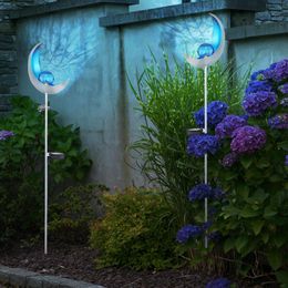 etc-shop - Solar Fackeln Mond Garten Gartendeko Solarlampe Solarleuchte Außen, Blauer Lichteffekt, Crackle Glas, IP44, led kaltweiß, h 90 cm, Garten
