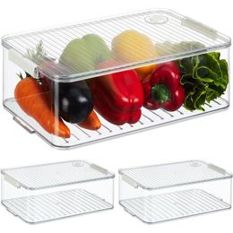 Kühlschrank Organizer, 3er Set, Kühlschrankeinsätze mit Deckel & Datum, HxBxT: 10,5 x 21 x 33 cm, transparent - Relaxdays