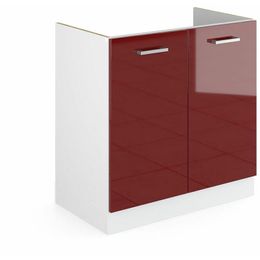 Spülenunterschrank R-Line 80 cm Weiß/Bordeaux-Rot Hochglanz modern VICCO