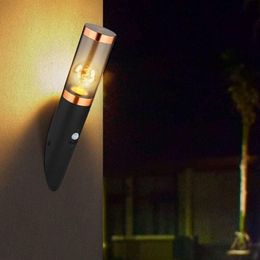 etc-shop - Außenwandlampe mit Bewegungsmelder Edelstahl Wandleuchte Fackel Aussen, Kupfer schwarz Schirm rauch, 1x E27, BxH 7,6x41 cm