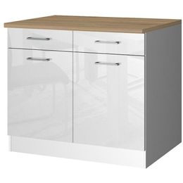 Lomadox - Küchen-Unterschrank 100 MARANELLO-03 Weiß Hochglanz Breite 100 cm - weiß