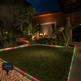 etc-shop Led Lichterkette Solar Solarlichterkette mit Erdspieß mehrfarbig farbige led Steckleuchte led Garten, Kunststoff schwarz, Schalter, Akku, l 490 cm