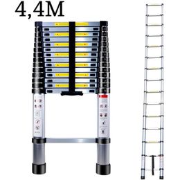 4,4M Teleskopleiter aus Aluminium Höhen Verstellbar, Loftleiter mit Stabilisator, 150 kg/330P Belastbarkeit (Silber)