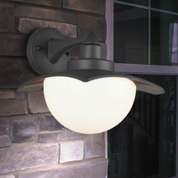 etc-shop - Außen Wandleuchte Laterne in Alu Anthrazit Haustür Wandlampe, 1x E27, Kugel weiß Lampenschirm, BxH 20x21cm, Gartenhaus Garage Balkon