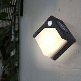 etc-shop Solarlampe schwarz Außenlampe modern Hauswandleuchte wetterfest, led Gartenlampe Bewegungsmelder, 8x led 16,5lm 3000K warmweiß, LxBxH 6,3x13,5x13,5cm