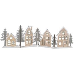 Spetebo - Deko Häuserzeile aus Holz klappbar 60 x 16 cm - grau / gold - Weihnachtsstadt Silhouette zur Tischdekoration - Weihnachtsdeko Tischdeko für