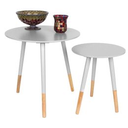 Spetebo - Designer Beistelltisch rund - 2er Set - weiß - Holz Tisch Retro Couchtisch natur