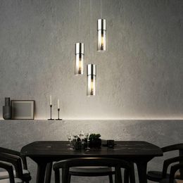 etc-shop Decken Pendel Lampe Zylinder Ess Zimmer Beleuchtung Glas-Rauch Hänge Leuchte