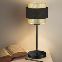 etc-shop Tischlampe schwarz gold Metall Tischleuchte Schlafzimmer Nachttischlampe schwarz gold, Eisen Stahl, E27 Fassung, DxH 20x44 cm