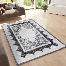 Teppich kurzflor Moderner Orientteppich mit Glitzergarn in Grau Schwarz Weiß, für Wohnzimmer, Schlafzimmer,80x150 cm