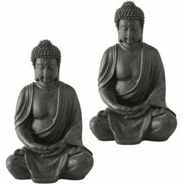 etc-shop - 2er Set Buddha Kunstharz Figuren Wohn Zimmer Asia Deko Garten Außen Feng Shui Statue Skulptur braun